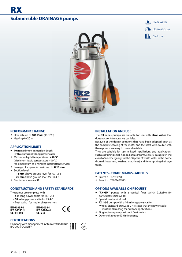 Pedrollo SS304 Drainage Submersible Pump With Float Switch – Sprinklerpros