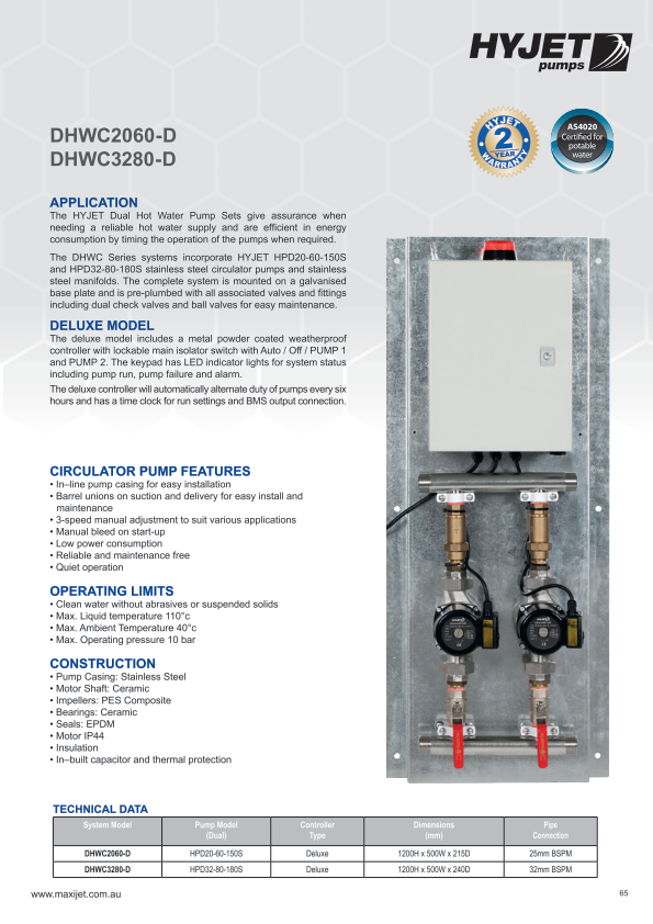 Hyjet Stainless Steel Standard Dual Hot Water Circulator Pump Sets ...