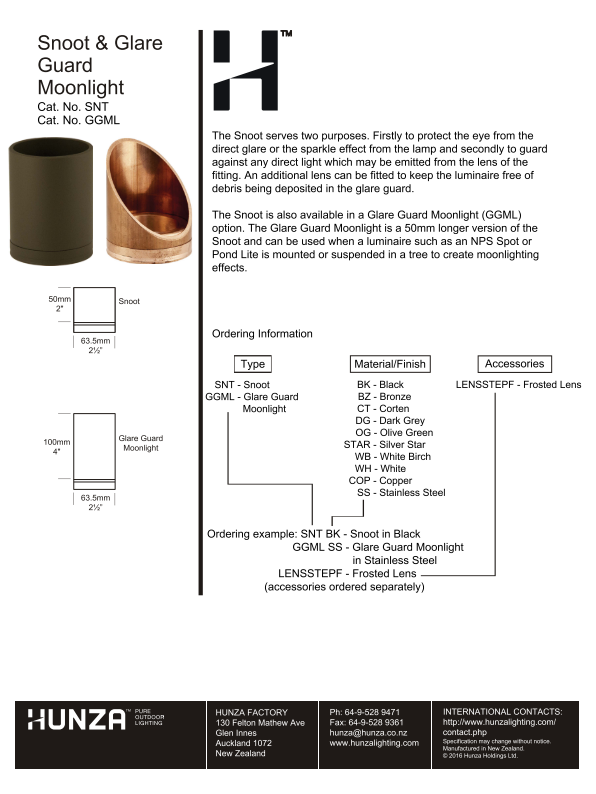 Hunza Snoot & Glare Guard Moonlight Aluminium/Copper/Stainless Steel ...