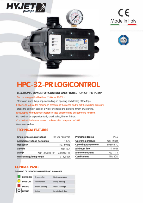 Hyjet Electronic Pressure Controller 240V Single Phase Cable 1.5 Meter ...