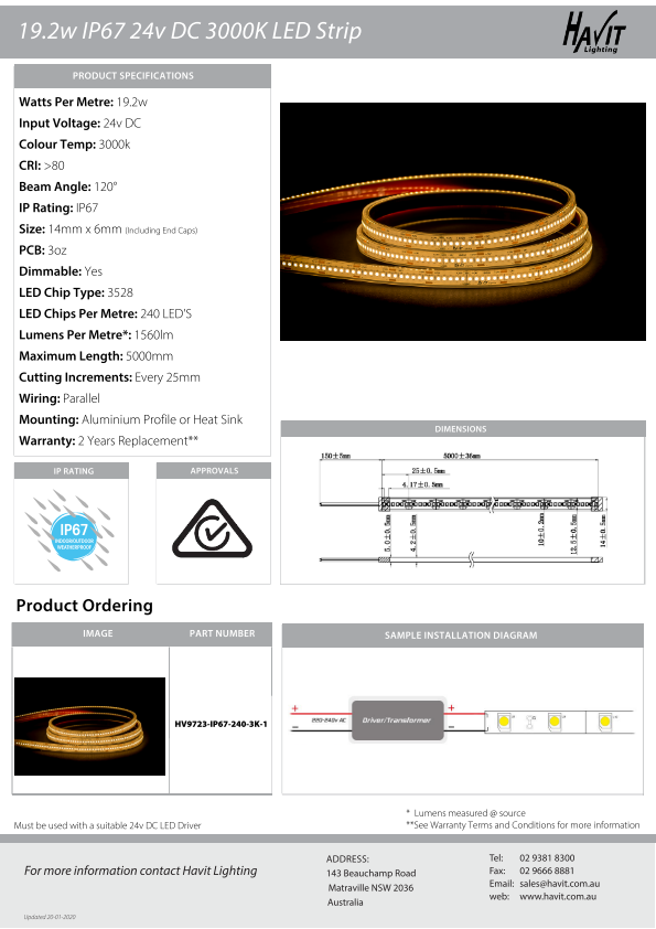 Havit HV9723-IP67-240-3K-1 LED Strip 3000K 19.2W IP67 – Sprinklerpros