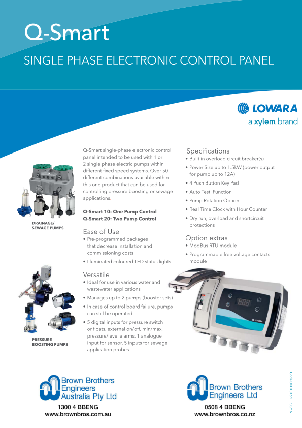 Lowara Electronic Control Panel For Fixed Speed Pump 240 V 1 Phase 50H ...